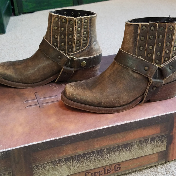 Circle G | Shoes | Circle G Tan Harness Studs Short Top Boots | Poshmark